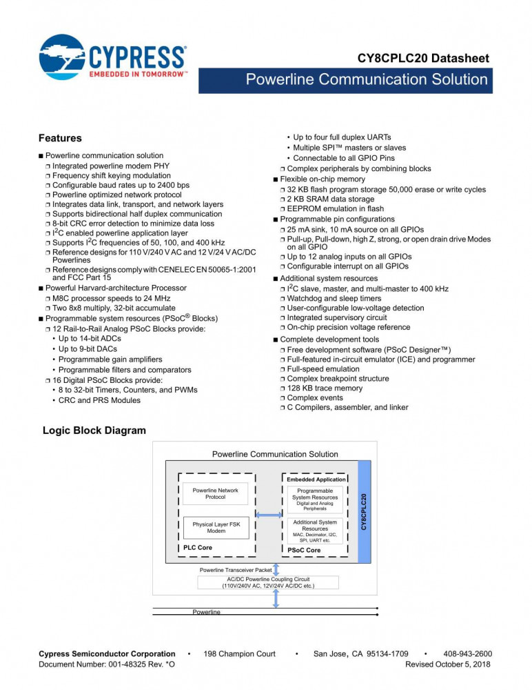 CY8CPLC20 datasheet page 2