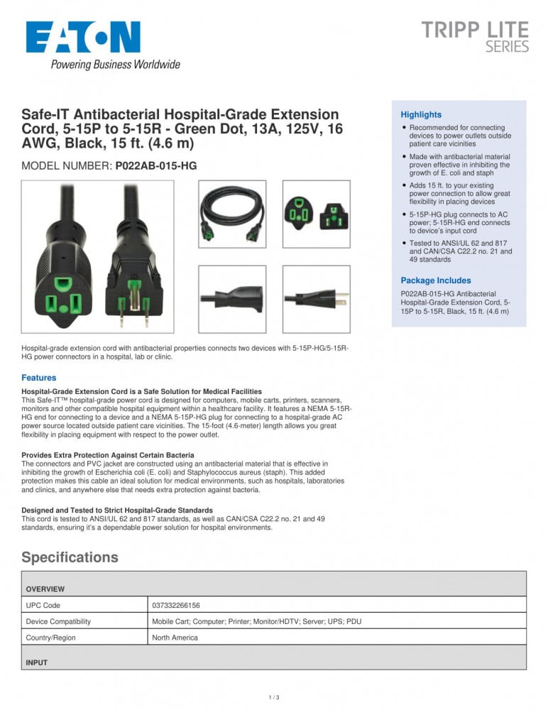 P022AB-015-HG technical document page 1