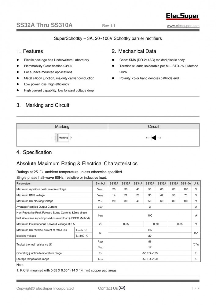 SS36A datasheet page 1