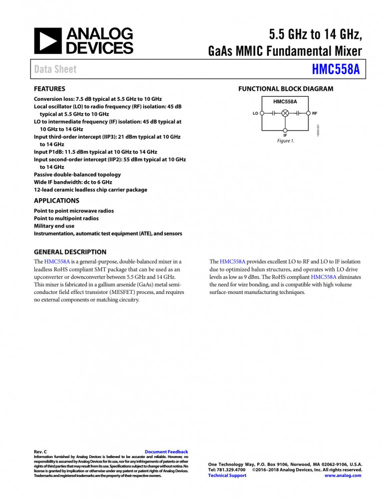 HMC558A datasheet page 1