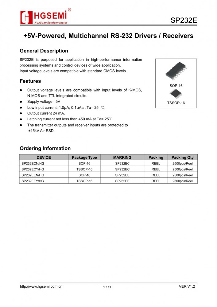SP232EEN/HG datasheet page 1