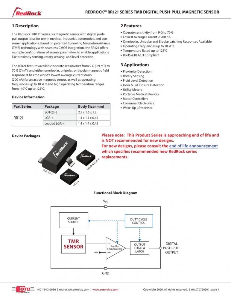 COTO RR121 datasheet page 1