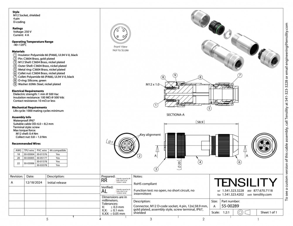 55-00289 M12 D-code socket product drawing