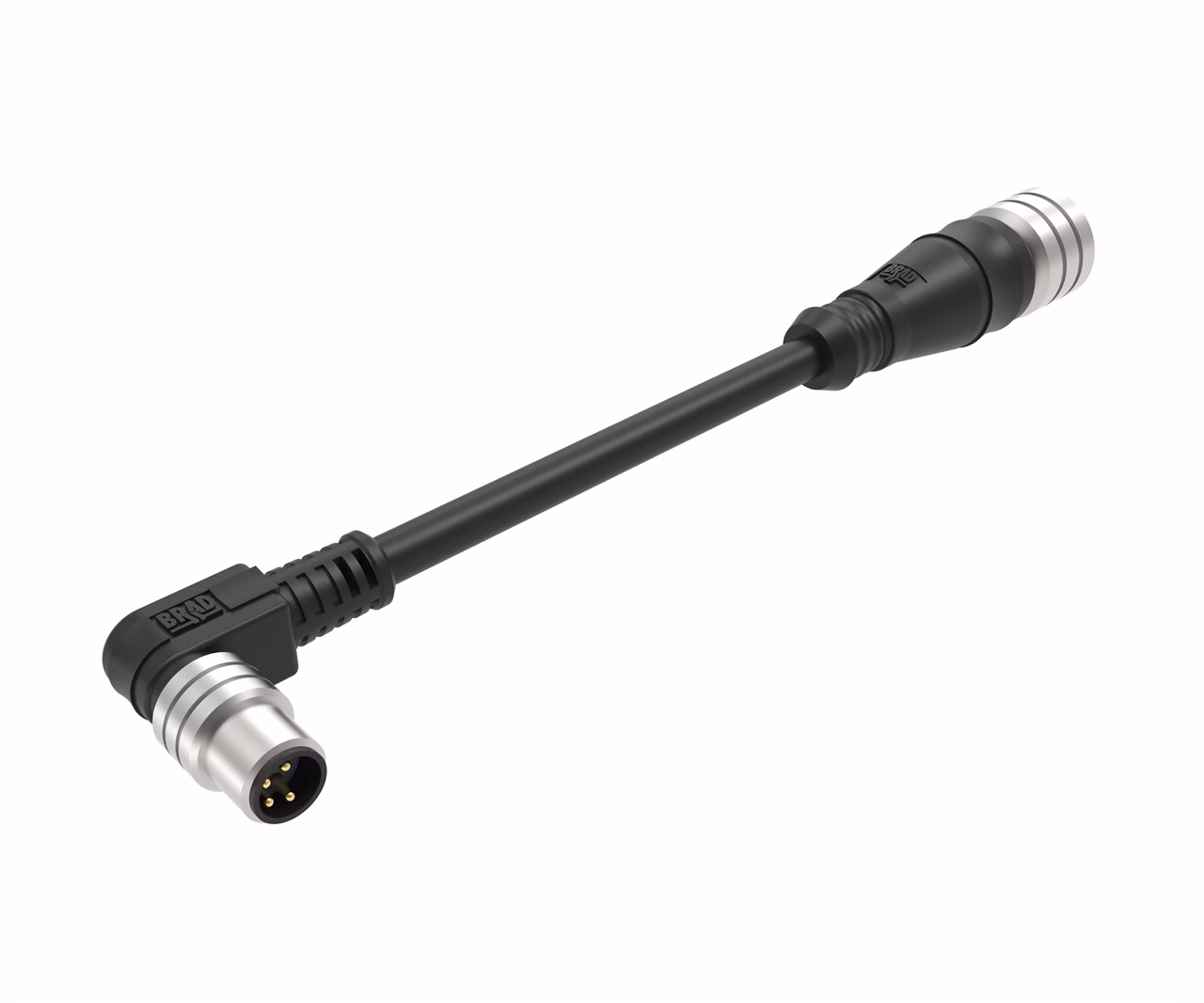 M12 Signal, A-Coded, Double-Ended Cordset, 4 Poles, Female (Straight) to Male (Straight), 0.34mm² (22 AWG), Black PVC Cable, 1.0m (3.28') Length