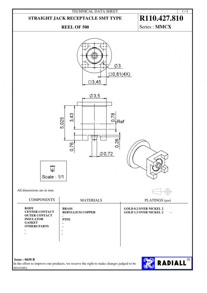 Radiall R110.427.810 technical document page 1