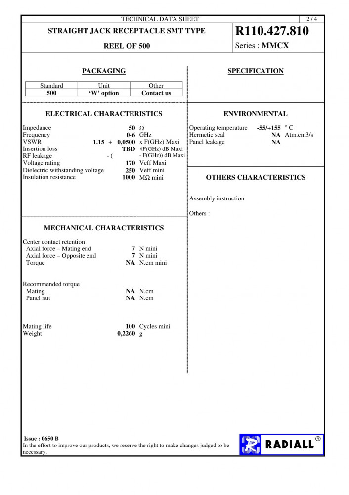 Radiall R110.427.810 technical document page 2