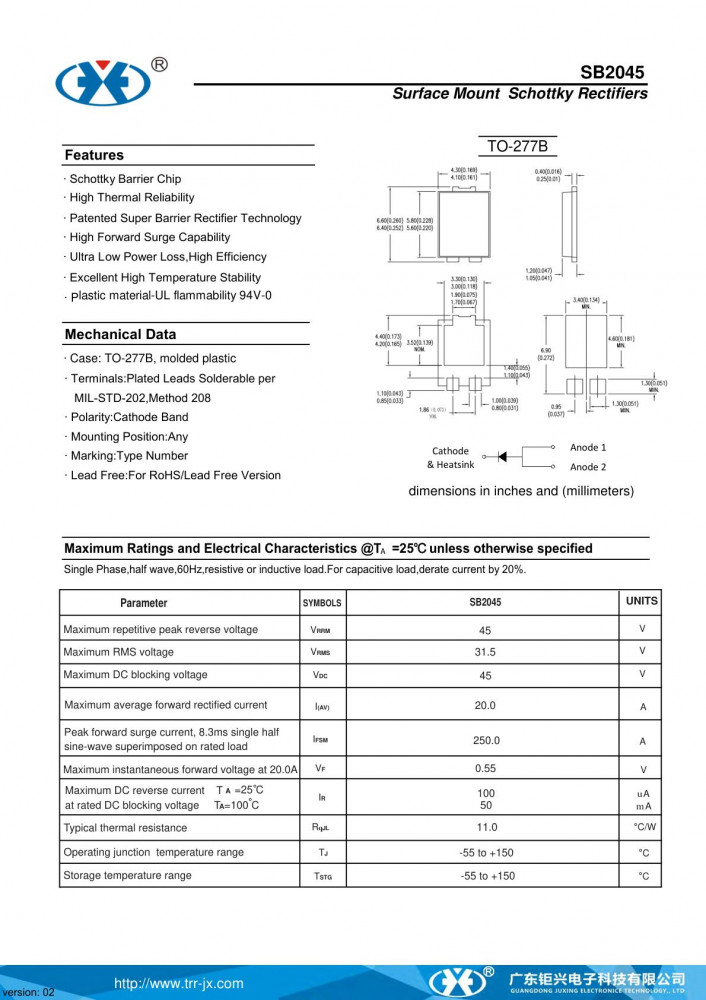 JUXING SB2045 datasheet page 1