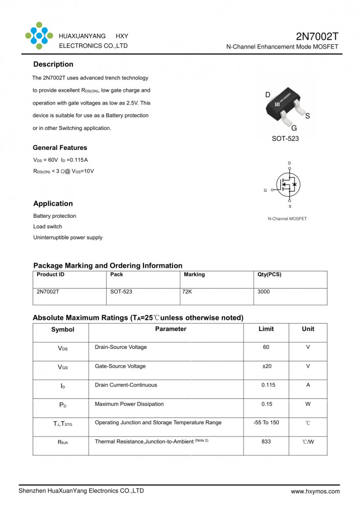 2N7002T datasheet page 1