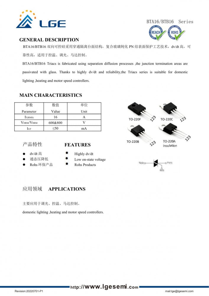 BTB16-600B datasheet page 1