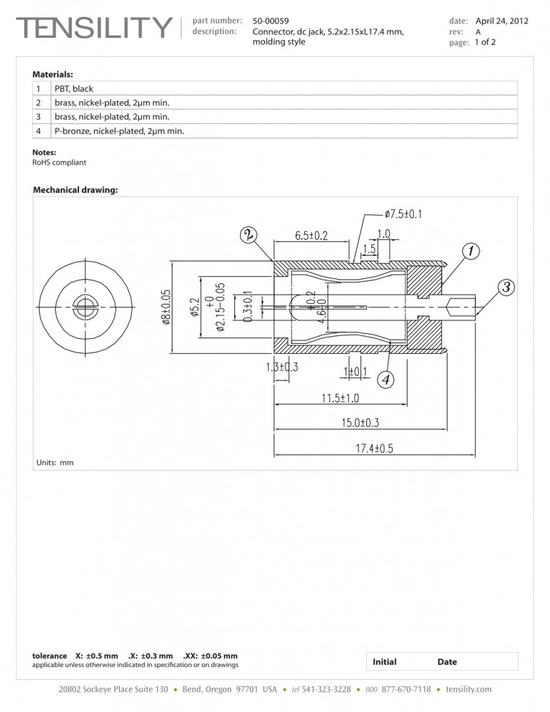 50-00059 specification document, page 1