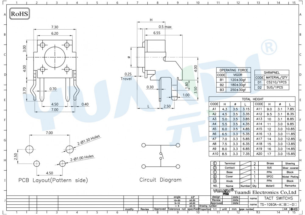 Yuandi TS-1093A-A5B3-D2 technical drawing
