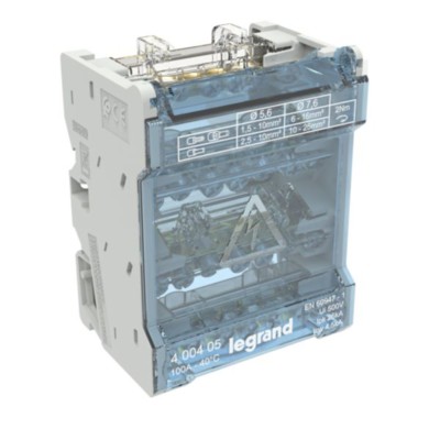 Modular distribution block with staggered bars 100 A - 7 connections per busbar - 4 modules