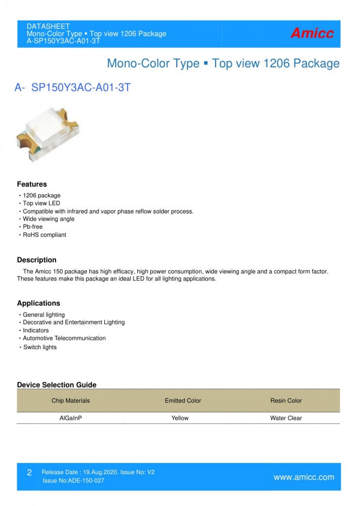 A-SP150Y3AC-A01-3T datasheet page 2