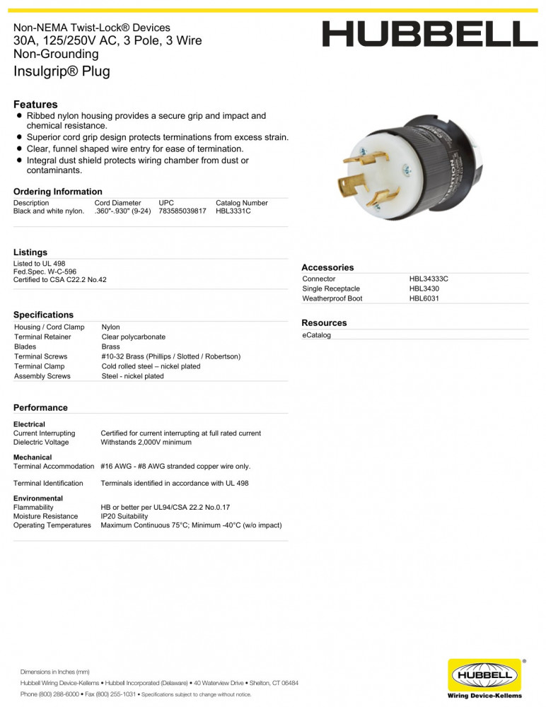 HBL3331C product documentation page