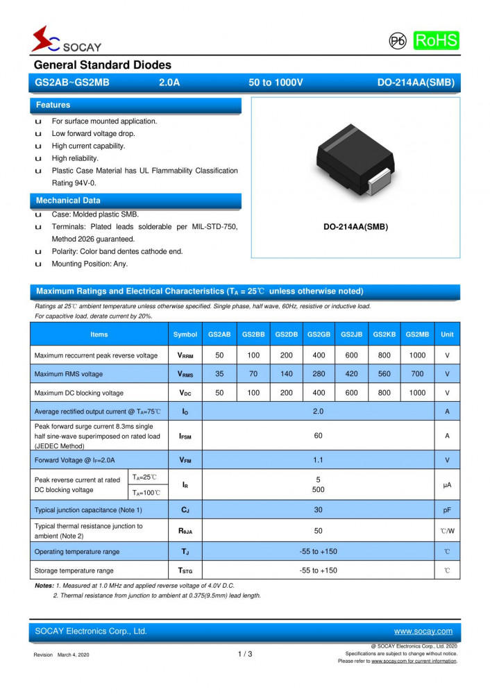 SOCAY GS2GB datasheet page 1