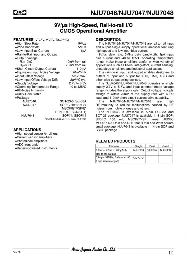NJU7047 datasheet preview, page 1