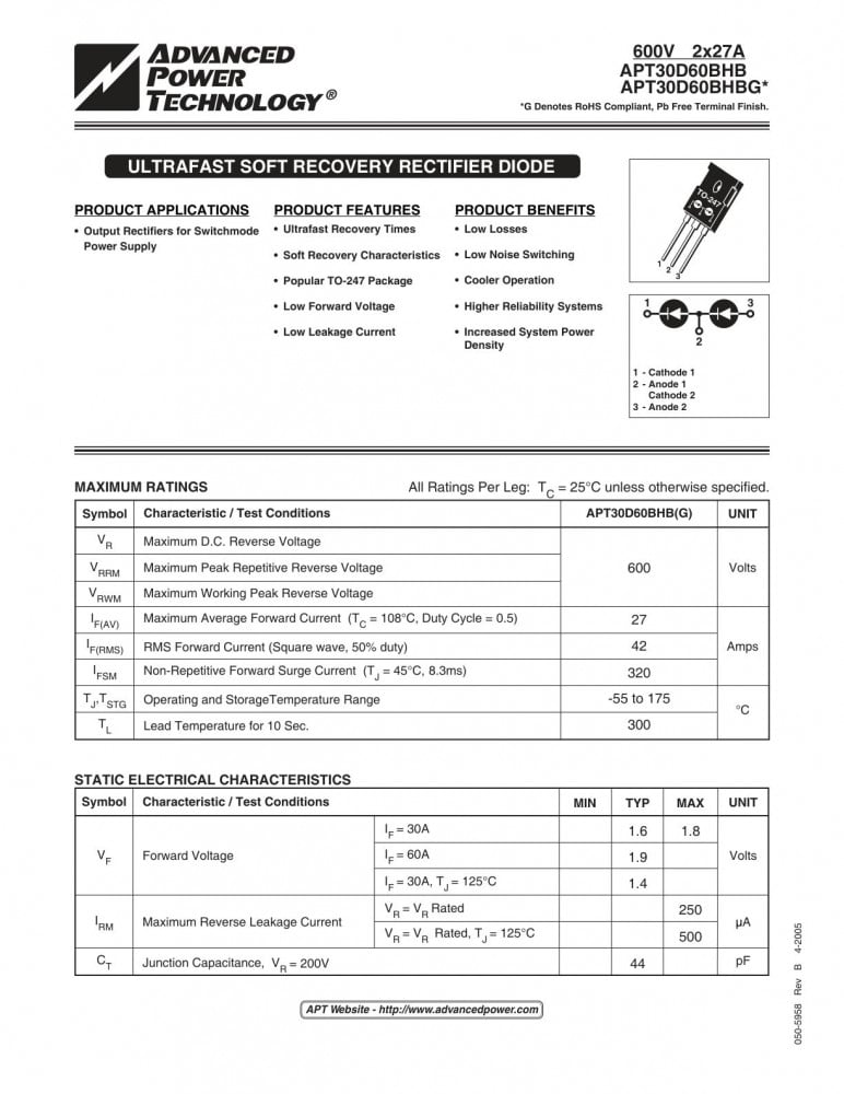 APT30D60BHBG datasheet page 1