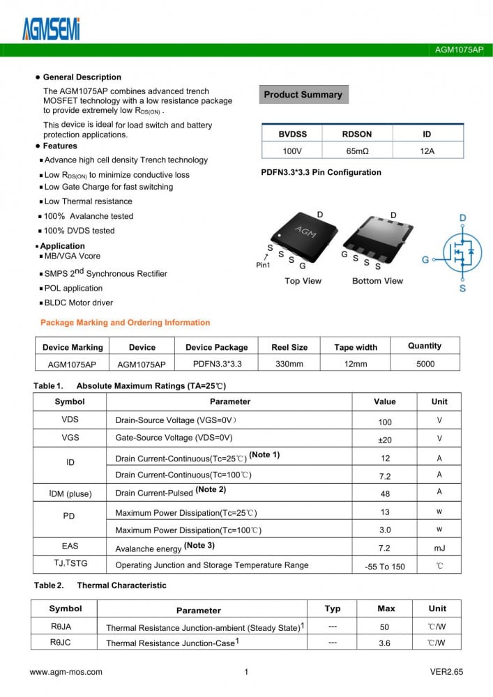 AGM1075AP datasheet page 1