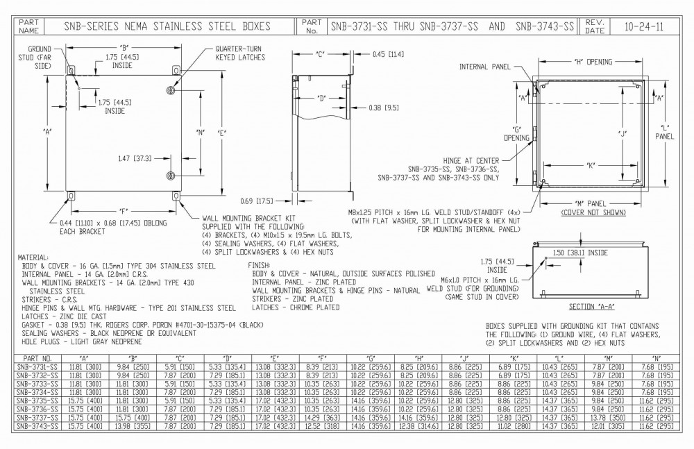 SNB Series stainless steel enclosure product drawing