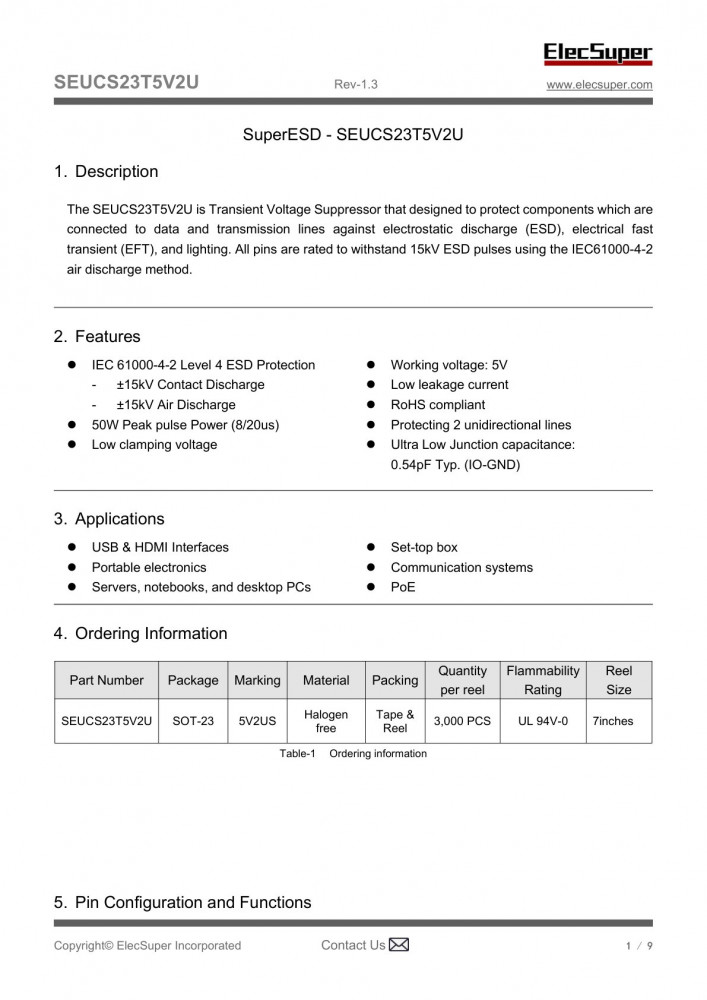 SEUCS23T5V2U datasheet page 1