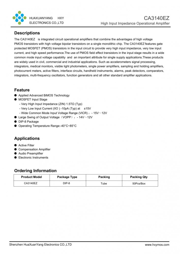 CA3140EZ-HXY datasheet page 1