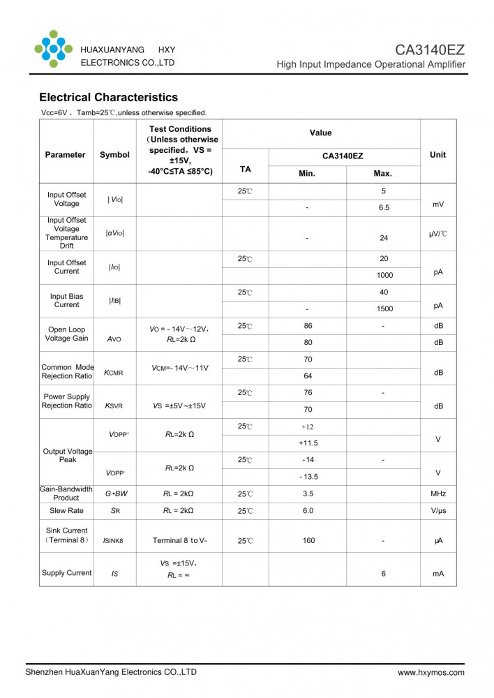 CA3140EZ-HXY datasheet page 4