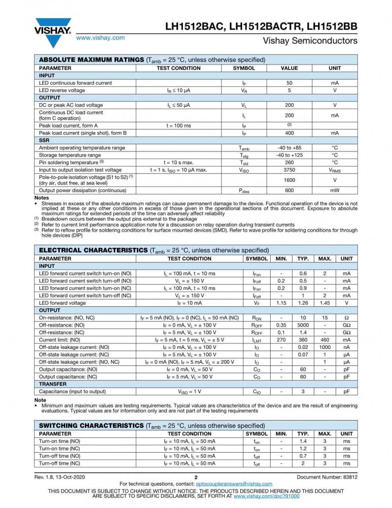 LH1512BB datasheet page 2