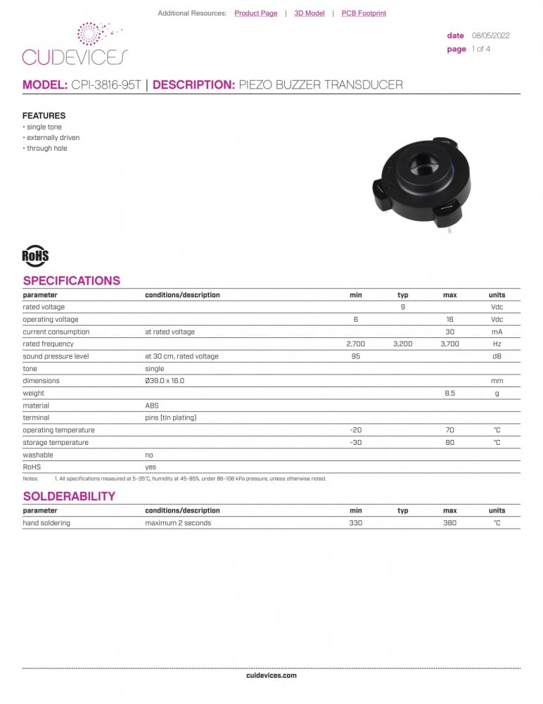 CPI-3816-95T datasheet page 1
