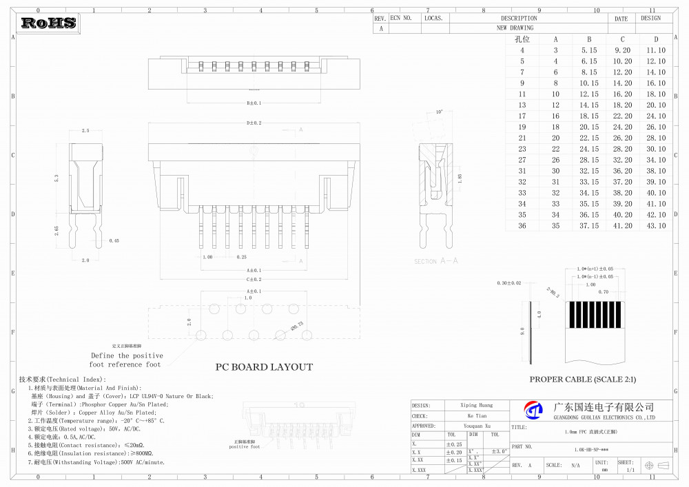 GUOCONN 1.0K-HB-11P-TL drawing preview