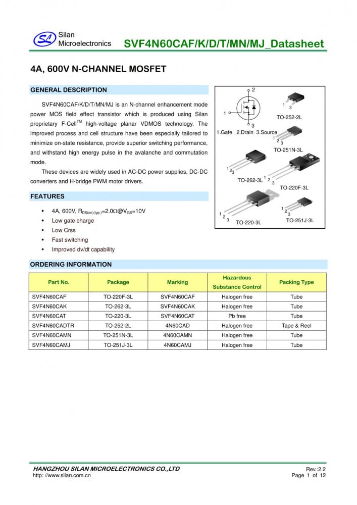SVF4N60CAMJ datasheet page 1