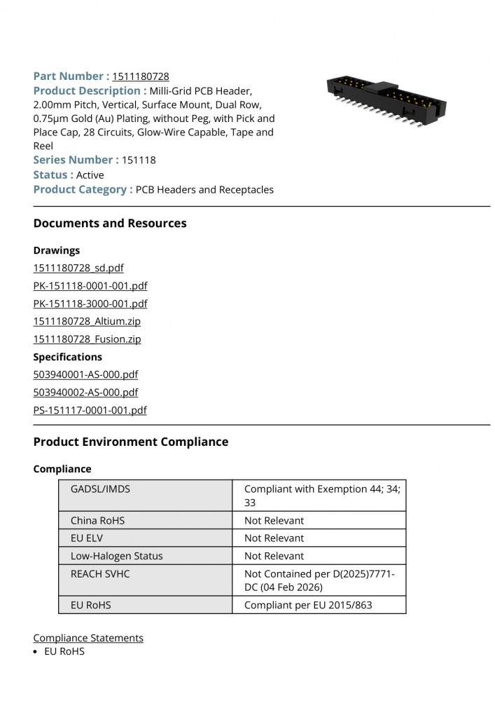 MOLEX 1511180728 product specification page 1