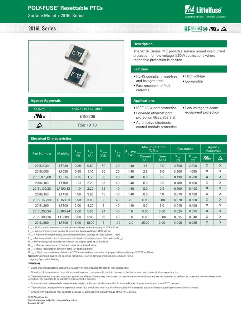 2016L series datasheet page 1