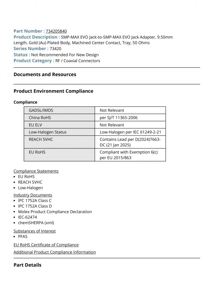 Technical document image 1 for MOLEX 734205840