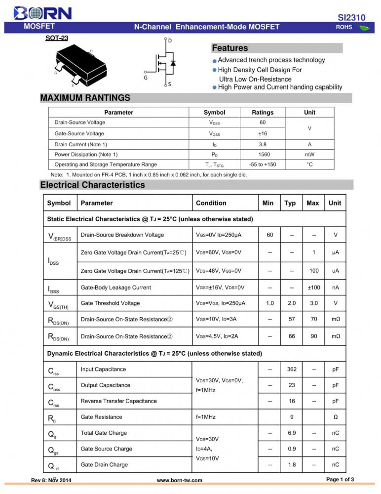 SI2310 datasheet page 1