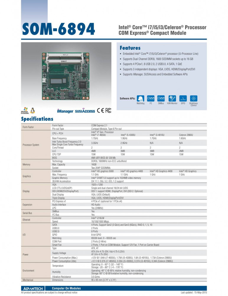 ADVANTECH SOM-6894 technical document page 1