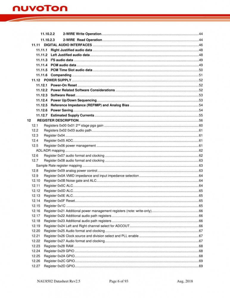 NAU8502 datasheet page 6