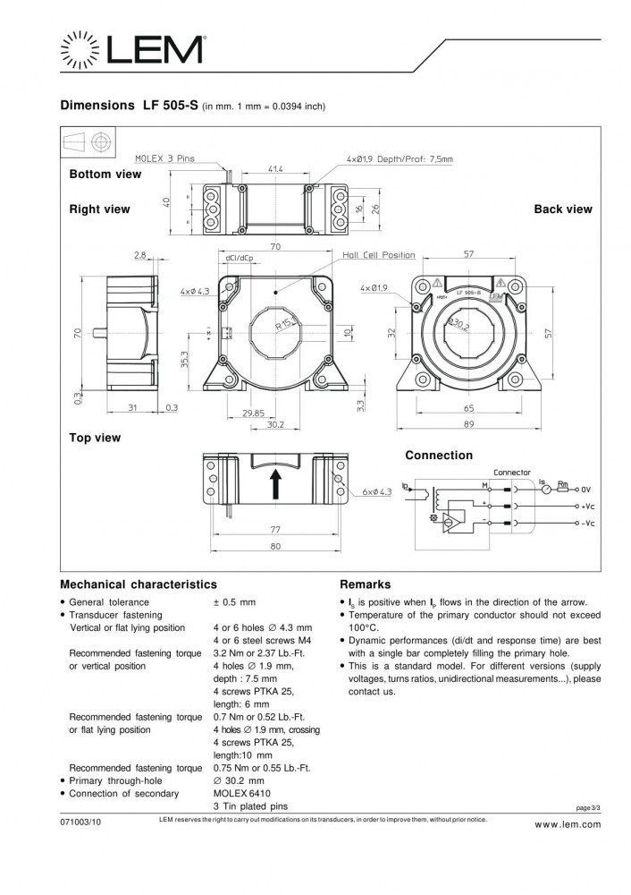 LEM LF 505-S datasheet page 3