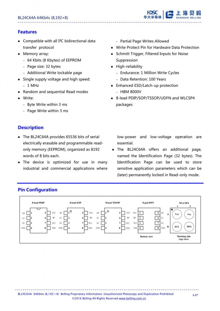 BL24C64A datasheet page 1