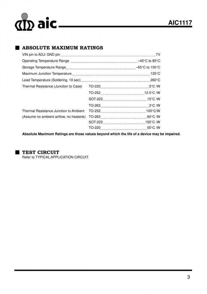 AIC1117 datasheet page 3