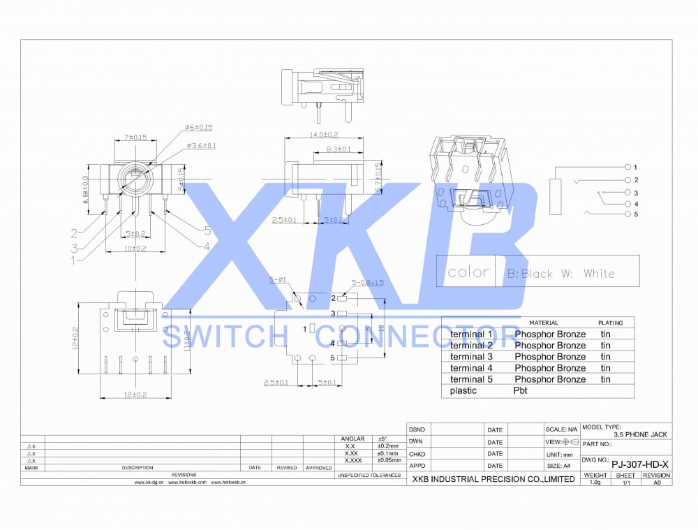 PJ-307-HD-B technical drawing