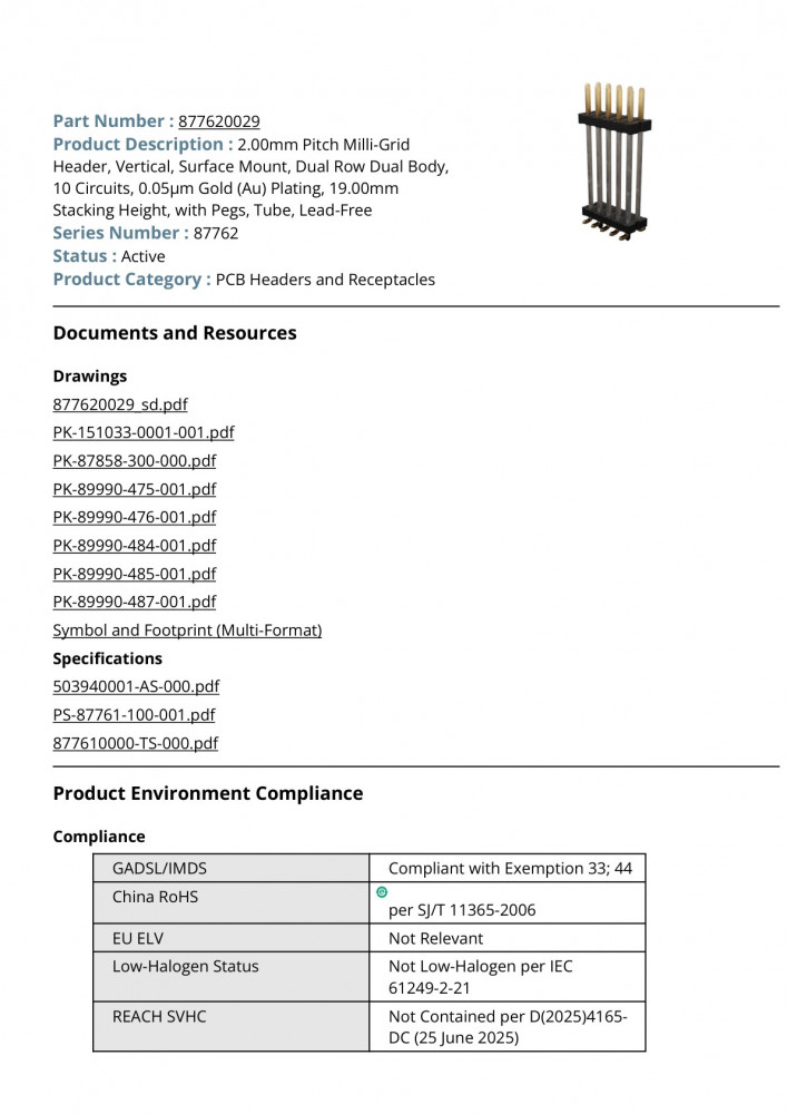 MOLEX 877620029 technical document page 1
