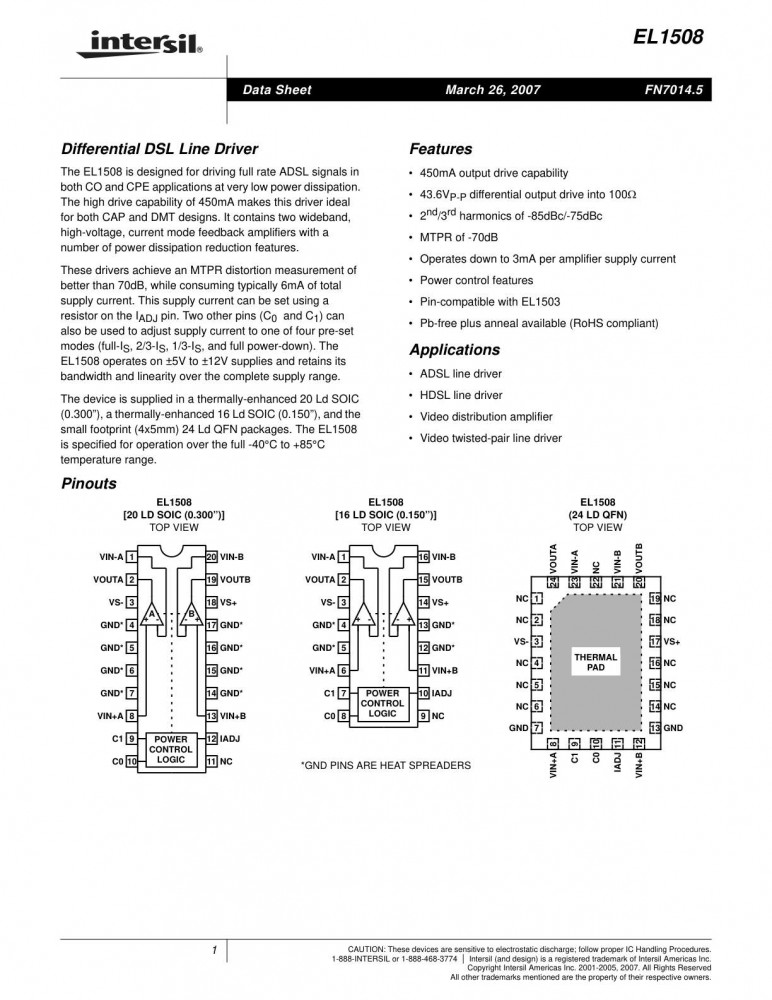 EL1508CMZ datasheet page 1