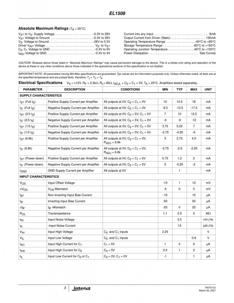 EL1508CMZ datasheet page 3