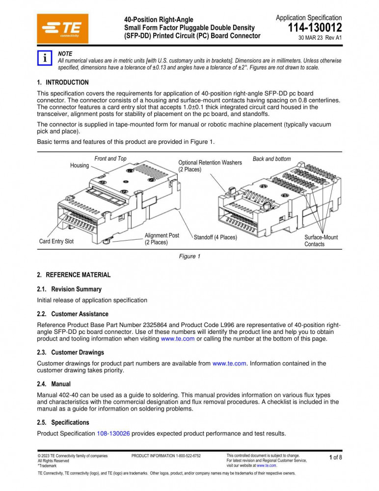 TE Connectivity 2325864-1 application specification page 1