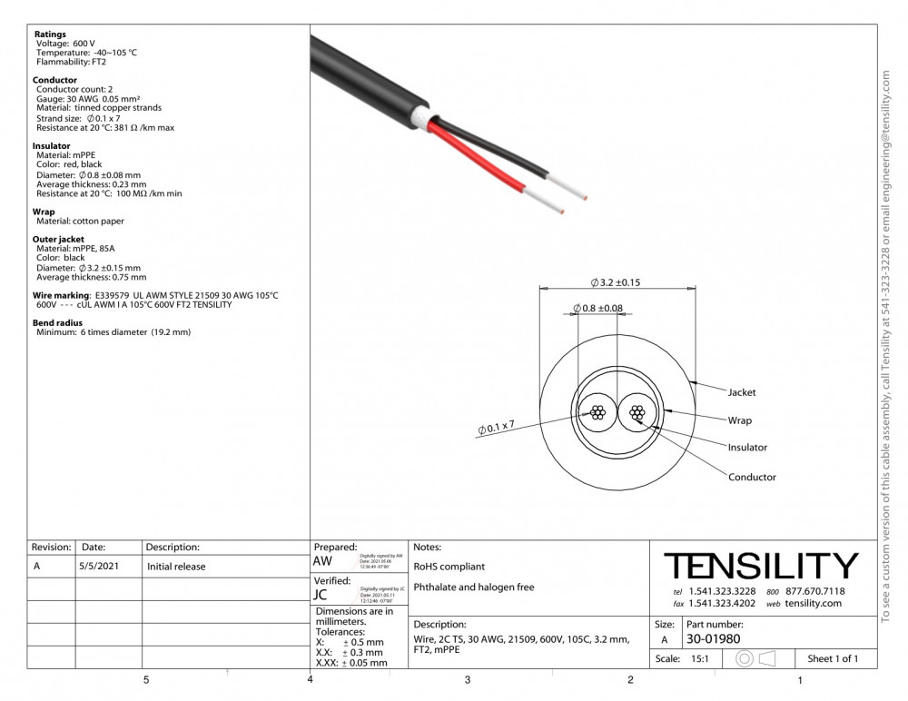 Tensility International 30-01980 product drawing