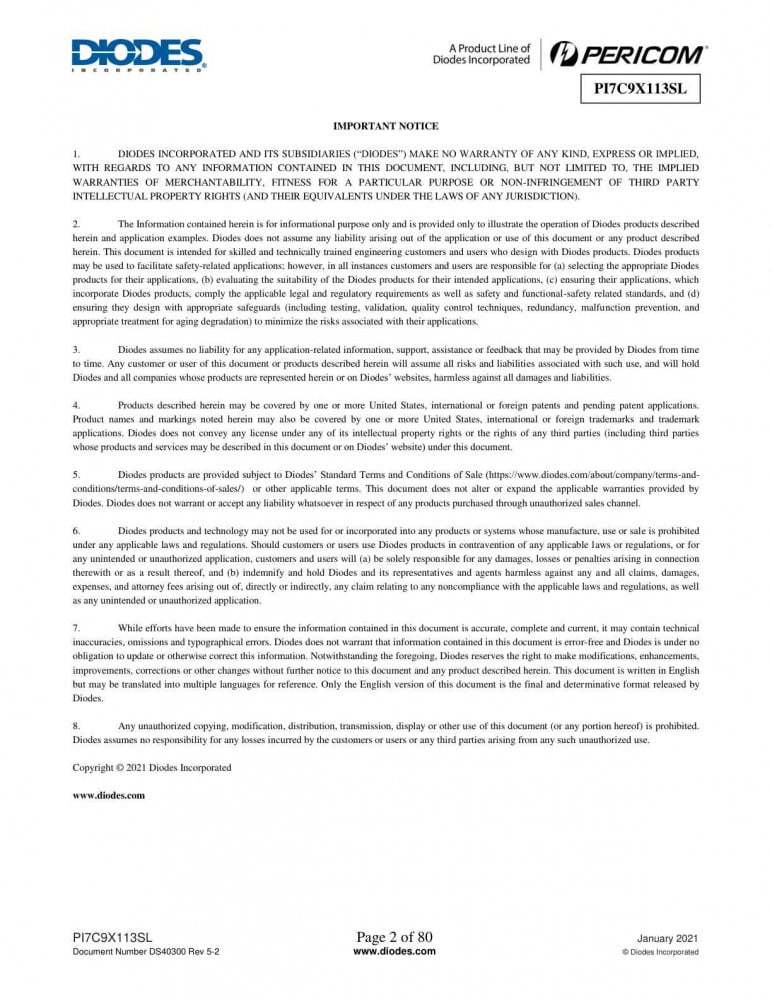 PI7C9X113SL datasheet page 2