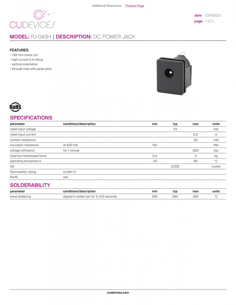 PJ-043H datasheet page 1