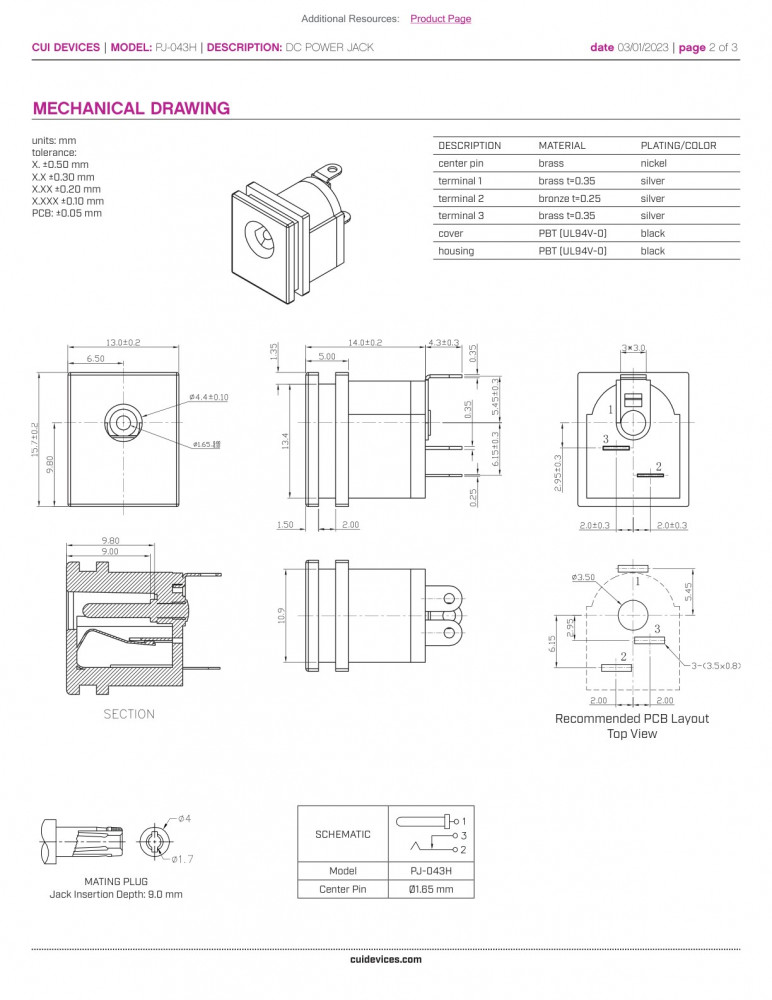 PJ-043H datasheet page 2