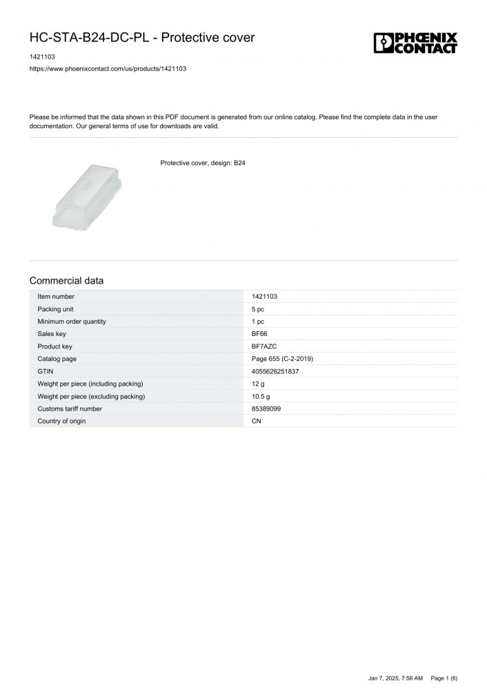 Phoenix Contact 1421103 technical document page 1