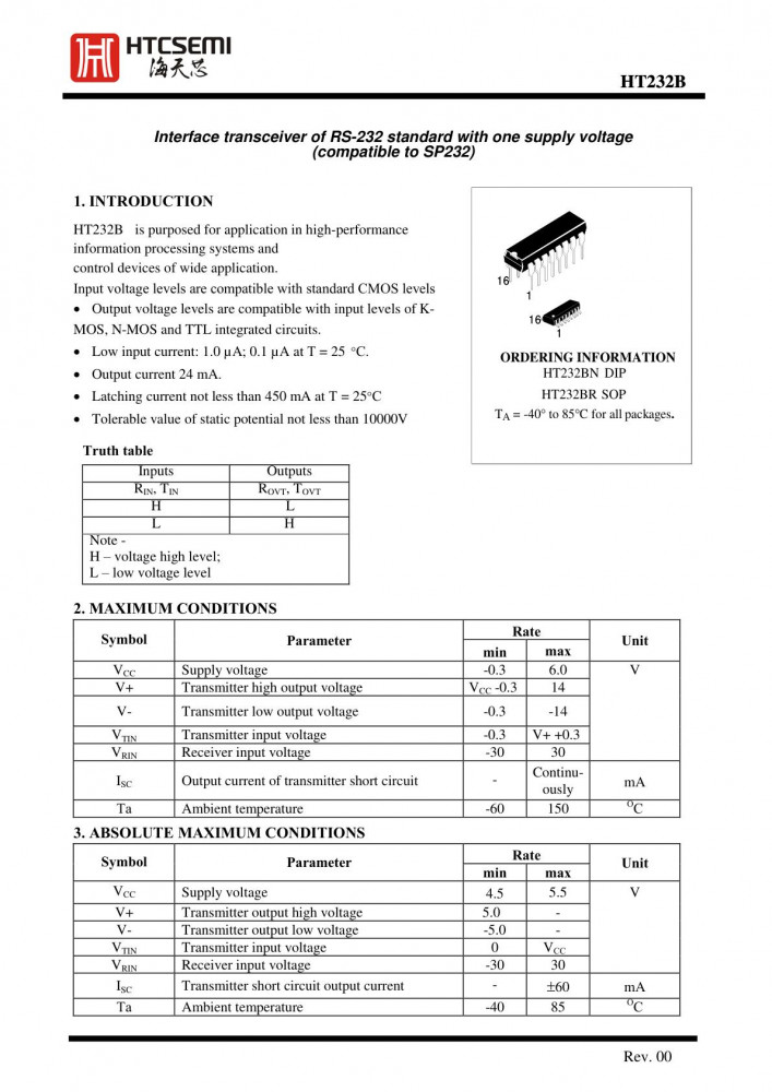 HT232BRZ datasheet page 1